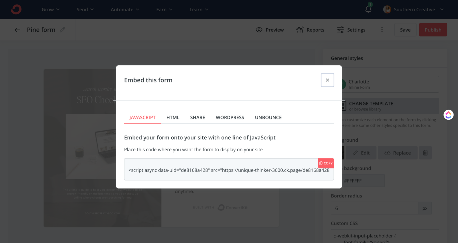 How do you connect ConvertKit and WordPress? | Southern Creative
